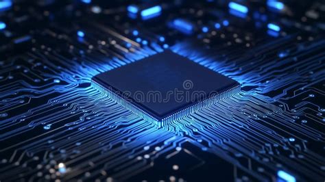 Cpu Processing Data On Motherboard With Blue Circuit Lines Stock Image Image Of Integrated