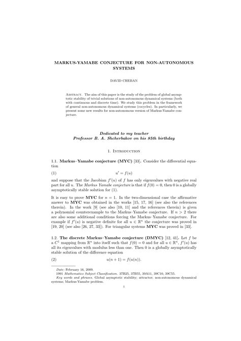Pdf Markus Yamabe Conjecture For Non Autonomous Dynamical Systems
