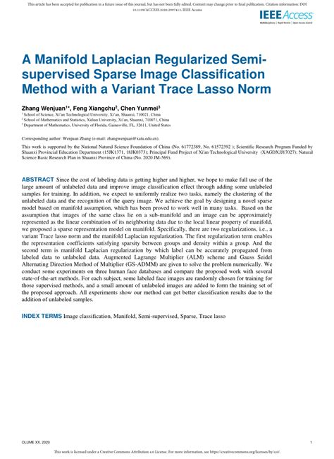 Pdf A Manifold Laplacian Regularized Semi Supervised Sparse Image Classification Method With A