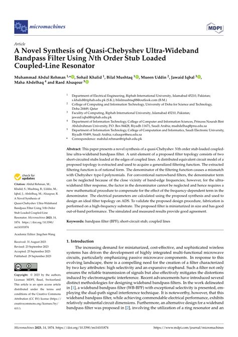 Pdf A Novel Synthesis Of Quasi Chebyshev Ultra Wideband Bandpass