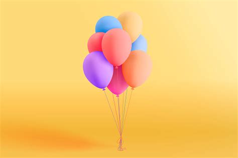 노란색 배경 위에 떠 있는 화려한 현실적인 매트 헬륨 풍선의 집합입니다 생일 파티 결혼식 또는 프로 모션 배너 또는 포스터에 대 한 벡터 3d 풍선 파스텔 컬러로 생생한