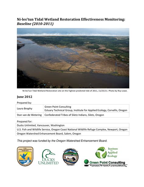 Pdf Ni Lestun Tidal Wetland Restoration Effectiveness Monitoring Report Baseline 2010 2011