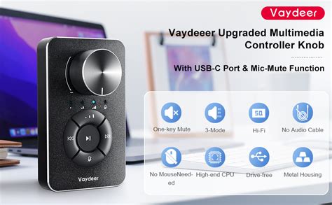 Vaydeer Multimedia Controller Knob With Mic Mute Function And Safe Volume Range Setting Usb C