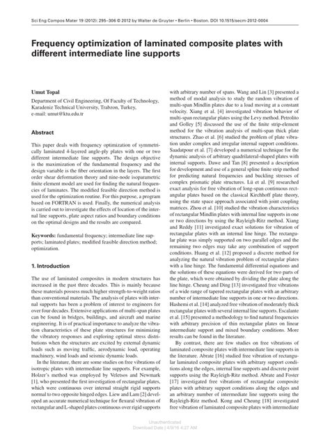 Pdf Frequency Optimization Of Laminated Composite Plates With Different Intermediate Line Supports