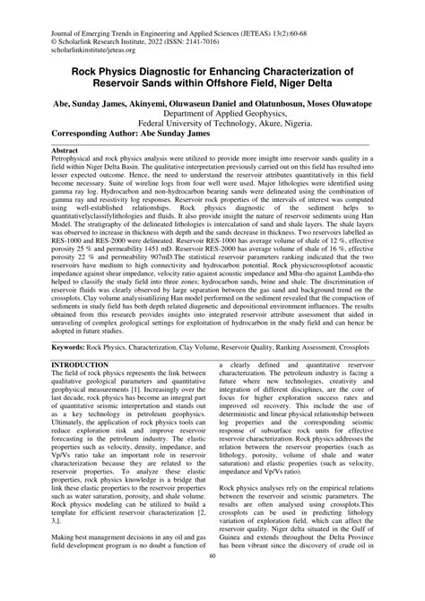 Pdf Rock Physics Diagnostic For Enhancing Characterization Of