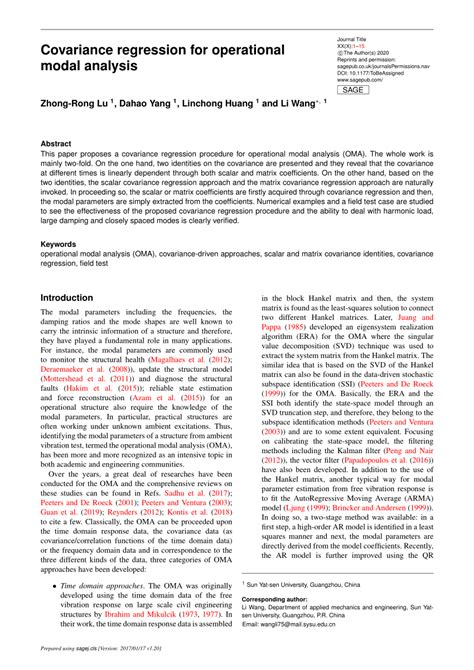 Pdf Covariance Regression For Operational Modal Analysis