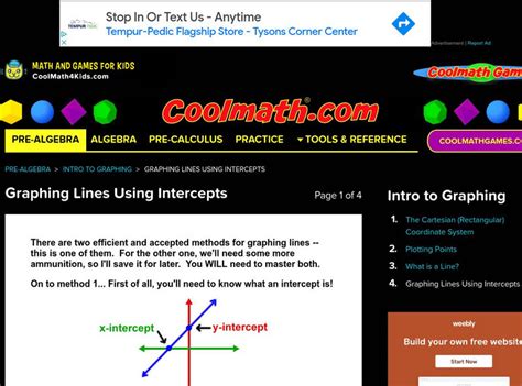 coolmath intro to graphing graphing lines using intercepts activity