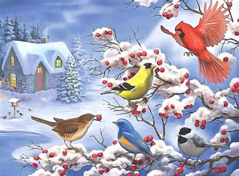 Птицы зимой рисунок 50 фото скачать бесплатно