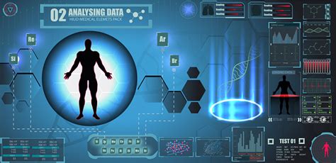 의료 애플 리 케이 션 미래 의료 Hud 인터페이스 가상 그래픽에 대 한 미래의 Sci Fi Hud Ui 터치 Ui의 뇌 검사