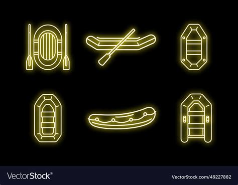 Rubber Inflatable Boat Icon Set Neon Royalty Free Vector