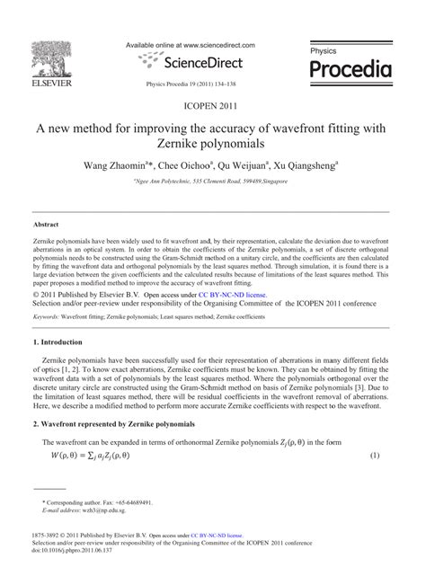 Pdf A New Method For Improving The Accuracy Of Wavefront Fitting With