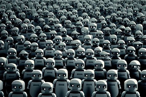 Robot Crowd In Rows Robot Army Created With Generative AI Stock