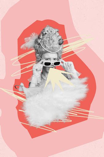 3d 사진 콜라주 템플릿 트렌드 아트 워크 젊은 여성의 스케치 빈티지 스타일 귀족 초상화 로코코 풍요로움 이야기 손 잡기 선글라스 16 17 살에 대한 스톡 사진 및 기타