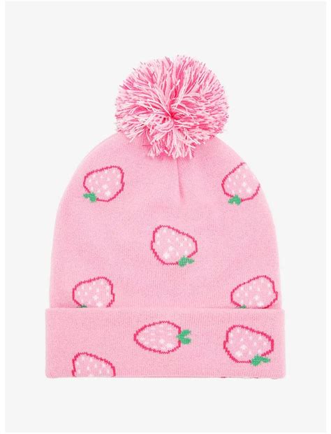 Pink Strawberry Pom Beanie Pom Beanie Beanie Sweet Accessories