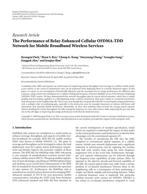 Pdf The Performance Of Relay Enhanced Cellular Ofdma Tdd Network For Mobile Broadband Wireless