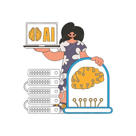 Premium Vector Girl Holds Server With Ai Vector Visualisation
