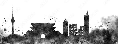 수채화와 수묵화 분위기의 동양 풍경 산수화 디자인 배경 이미지 Illustration Stock Adobe Stock