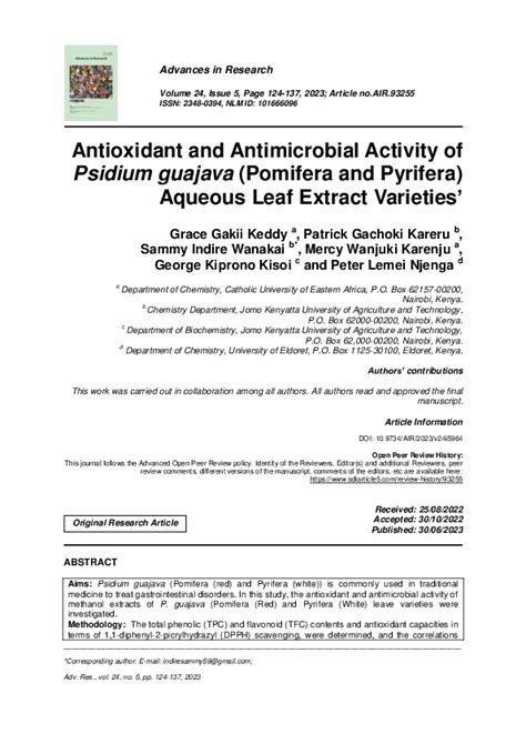 Pdf Antioxidant And Antimicrobial Activity Of Psidium Guajava Pomifera And Pyrifera Aqueous