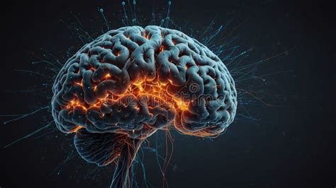 Futuristic Visualization Of A Human Brain With Glowing Neural Networks And Synapses Stock