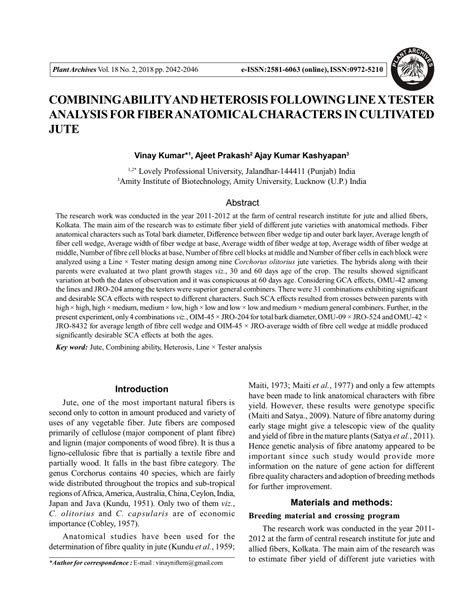 Pdf Combining Ability And Heterosis Following Line X Tester Analysis For Fiber Anatomical