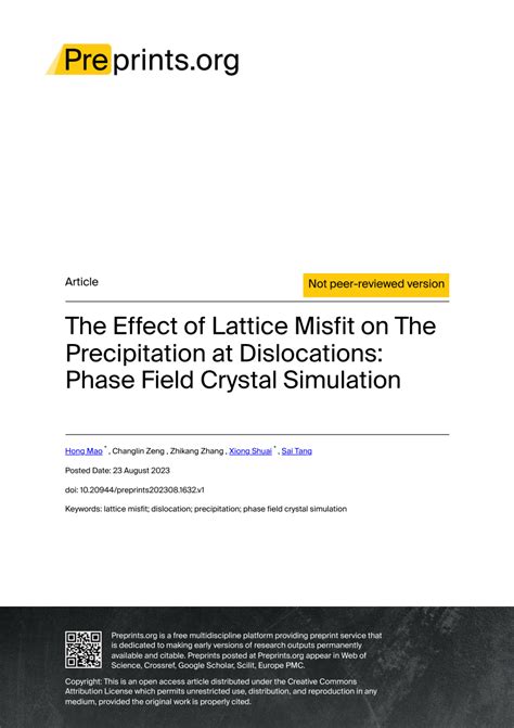 Pdf The Effect Of Lattice Misfit On The Precipitation At Dislocations Phase Field Crystal
