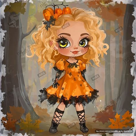 Ai创作图橙色裙子小女孩 橙色衣服小女孩 森林卡通女孩 卡通万圣节小女孩 万圣节卡通小女孩 卡通万圣小女孩 卡通沙棘妹 秋天香姑娘 卡通森系女孩 南瓜姑娘 秋游的好小女孩插画 卡通万圣节女孩