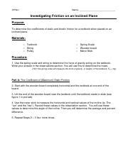 Lab Friction On An Inclined Plane Pdf Name SPH4U Investigating Friction On An Inclined Plane