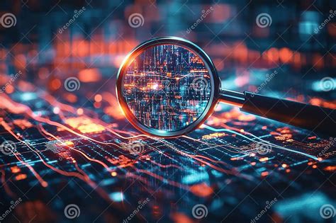 Data Analysis Magnifying Glass Exploring Digital Charts And Key