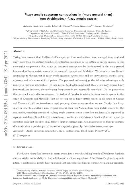 PDF Fuzzy Ample Spectrum Contractions In More General Than Non Archimedean Fuzzy Metric Spaces