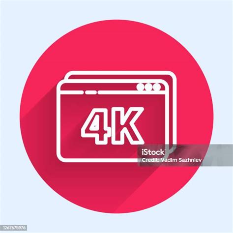 화이트 라인 온라인 긴 그림자격리 4k 울트라 Hd 비디오 기술 아이콘비디오 재생 플레이 사인이있는 필름 스트립 빨간색 원