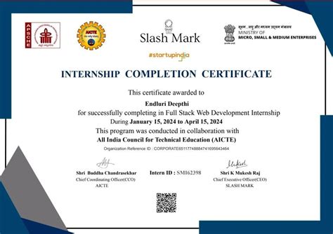 completion of full stack web development internship slashmark