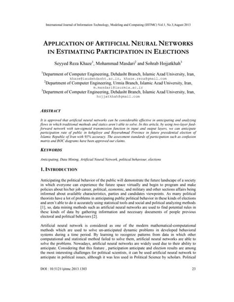 Application Of Artificial Neural Networks In Estimating Participation In Elections Pdf