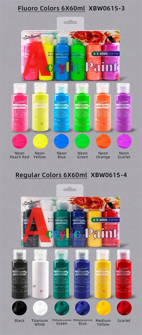 طقم ألوان الأكريليك من اكسن بوين 6 ألوان سعة 60مل غير سمية، ألوان