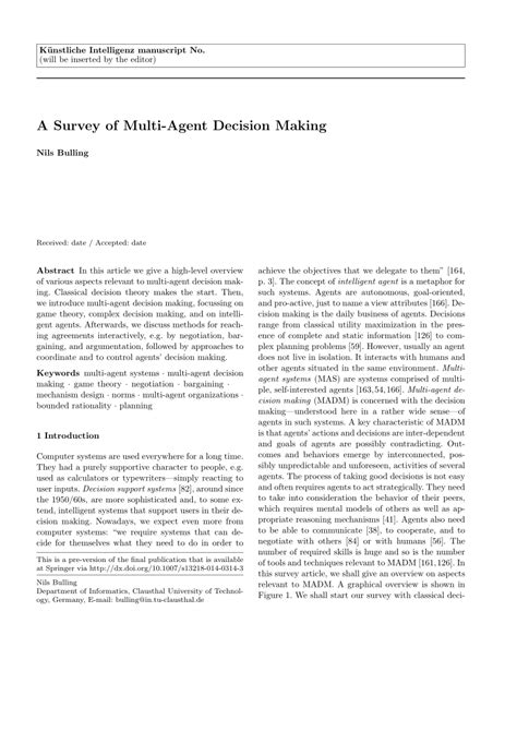 Pdf A Survey Of Multi Agent Decision Making