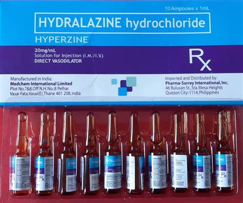 Hyperzine Hydralazine Hydrochloride 20mg Ml Solution For Imiv