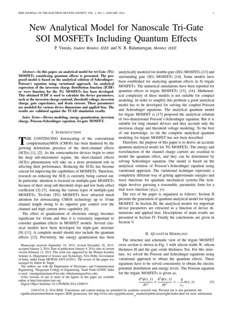 New Analytical Model For Nanoscale Tri Gate Soi Mosfets Including Quantum Effects Pdf Mosfet