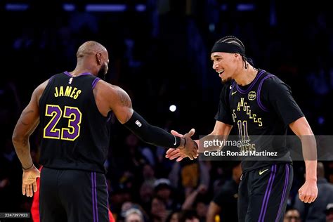 Lebron James And Jaxson Hayes Of The Los Angeles Lakers React Against
