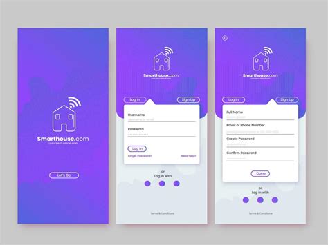 Set Of Ui Ux Gui Screens Smart House Or Real Estate App Template Including Login Sign Up For