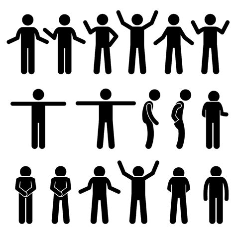 Basic Human Stick Figures Action Postures Poses Simple Black Etsy