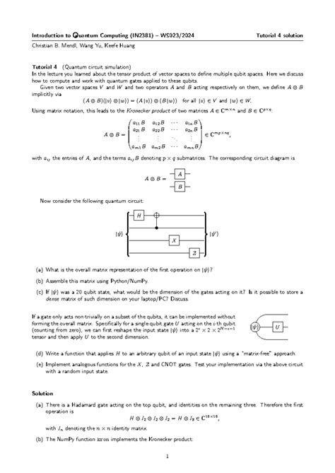 Tutorial 4 Solution Introduction To Uantum Computing In2381 W 2