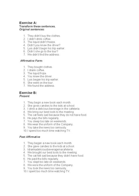 Assignment 4 Text File Exercise A Transform These Sentences