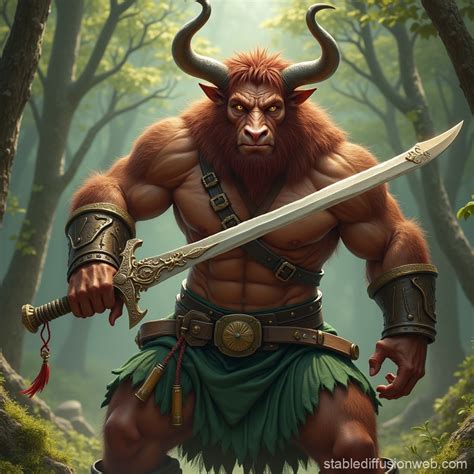 Photorealistic Minotaur In Forest Stable Diffusion Online