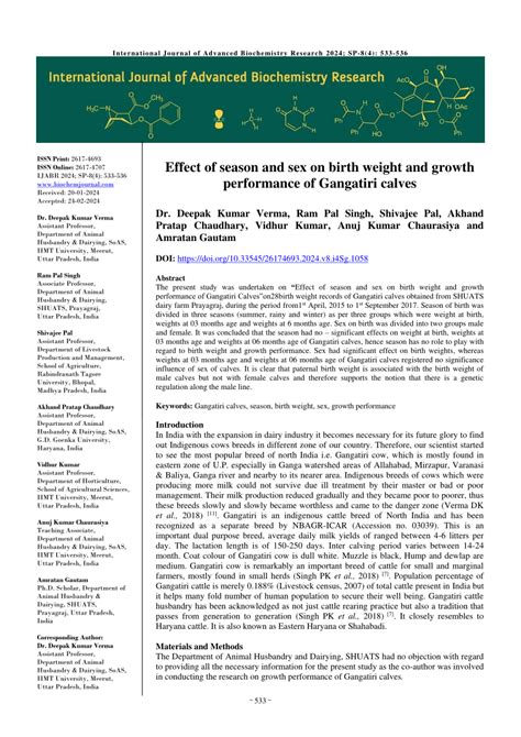 Pdf Effect Of Season And Sex On Birth Weight And Growth Performance Of Gangatiri Calves