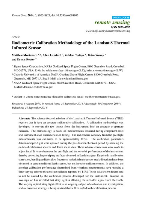 Pdf Radiometric Calibration Methodology Of The Landsat 8