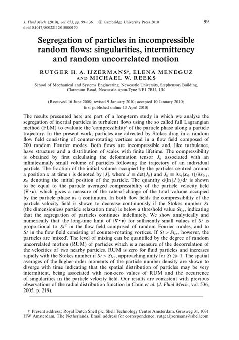 pdf segregation of particles in incompressible random flows