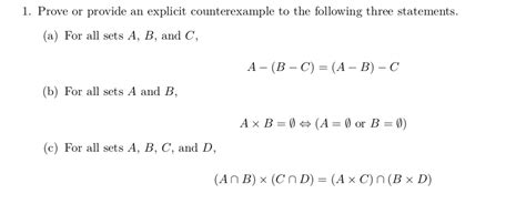 solved 1 prove or provide an explicit counterexample to the