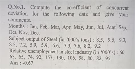 Qno1 Compute The Co Efficient Of Concurrent Deviation For The Followin