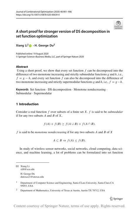 A Short Proof For Stronger Version Of Ds Decomposition In Set Function