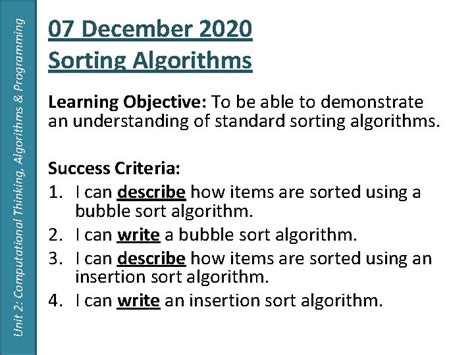 Sorting Algorithms 2 1 Algorithms Unit 2 Computational
