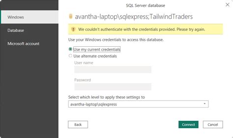 Sql Server Login Issue During Getting Data In Power Bi Microsoft Qanda
